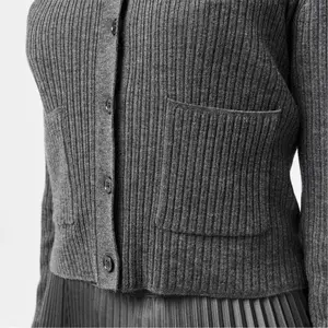 JOSEPH Ribbed Button-front Sweater With Patch Pockets