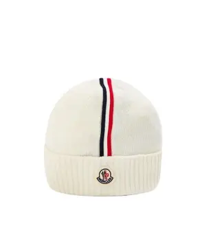 Moncler Moncler Ribbed Knit Beanie With Logo Patch White