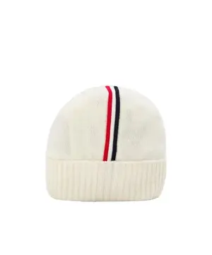Moncler Ribbed Knit Beanie With Logo Patch - White