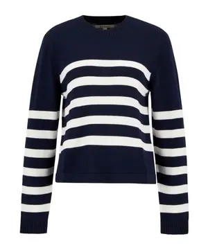 Barbour Demi Jumper Striped Crewneck Sweater - Deep Navy Blue