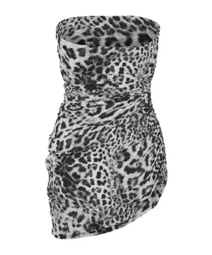 Norma Kamali Leopard Print Ruched Strapless Mini Dress