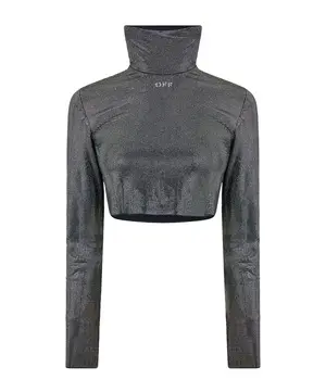 Off-White Cropped Long Sleeve Tee - Gray