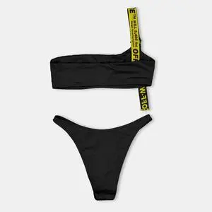 Off-White Asymmetrical Bikini Set With Logo Detail