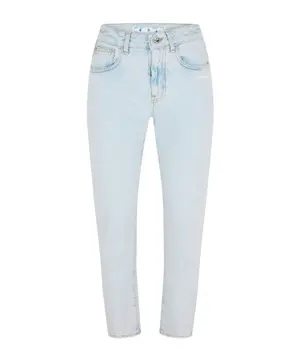 Off-White Straight Leg Cropped Logo Jeans