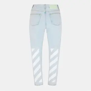 Off-White Straight Leg Cropped Logo Jeans
