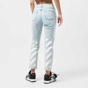 Off-White Straight Leg Cropped Logo Jeans
