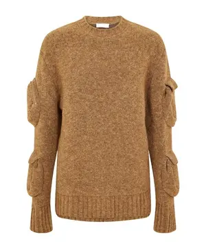 Off-White Crew Neck Knit Sweater - Brown