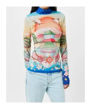Casablanca Printed High Neck Long Sleeve T-shirt - Multicolor