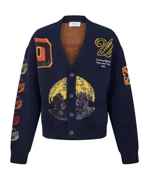 Off-White Multicolor Letter And Planet Jacquard Knit Cardigan - Black