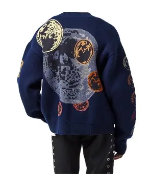 Off-White Multicolor Letter And Planet Jacquard Knit Cardigan