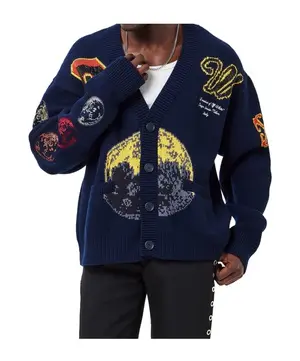 Off-White Multicolor Letter And Planet Jacquard Knit Cardigan