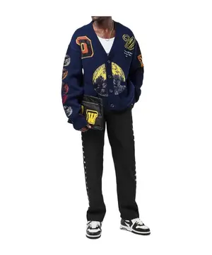 Off-White Multicolor Letter And Planet Jacquard Knit Cardigan