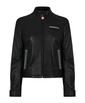 Casablanca Logo Zip-up Leather Jacket