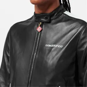 Casablanca Logo Zip-up Leather Jacket