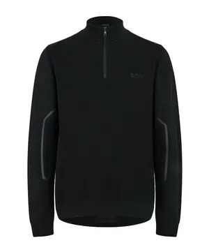 Hugo Boss Half-zip Stand Collar Long-sleeve Knit Top - Black