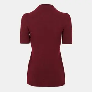 Prada High-neck Short-sleeve Knit Sweater With Jacquard And Embellishments