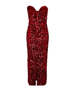 SELF-PORTRAIT 3d Sequin Embellished Midi Dress - Red