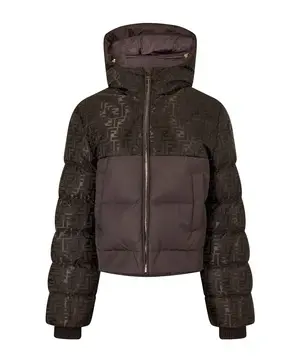 Fendi Cropped Monogram Print Puffer Jacket - Black