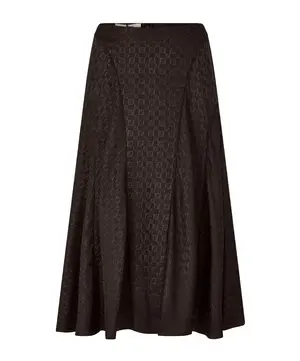 Fendi Dark Brown Monogram Jacquard Flared Midi Skirt