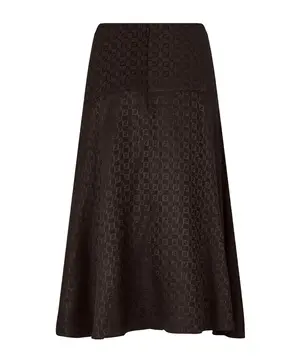 Fendi Dark Brown Monogram Jacquard Flared Midi Skirt