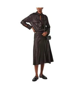 Fendi Dark Brown Monogram Jacquard Flared Midi Skirt