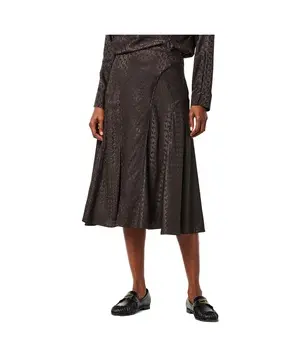 Fendi Dark Brown Monogram Jacquard Flared Midi Skirt