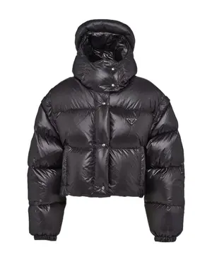 PRADA Prada Logo Plaque Cropped Puffer Jacket