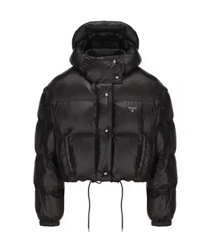 Prada Logo Plaque Cropped Puffer Jacket