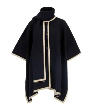 Barbour Scarf Collar Cape With Button Closure And Asymmetrical Hem - Dark Navy