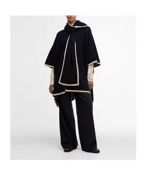 Barbour Scarf Collar Cape With Button Closure And Asymmetrical Hem