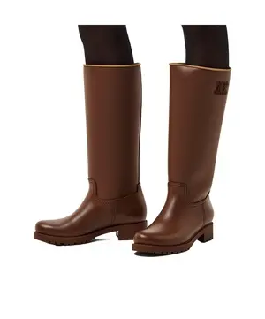 Max Mara Monogram Embossed Knee-high Leather Boots