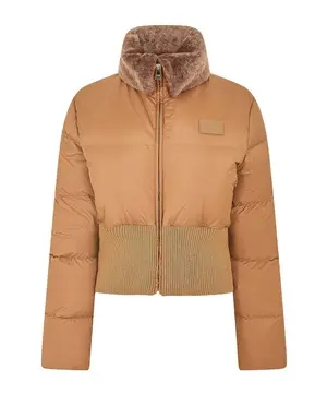 Fendi Quilted Cropped Puffer Jacket With Shearling Collar