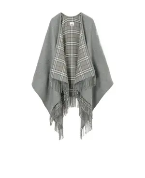 Burberry Burberry Checked Fringed Edge Reversible Cape Gray
