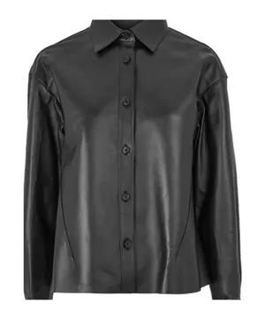 Alexander McQueen Solid Color Leather Minimalist Shirt - Black