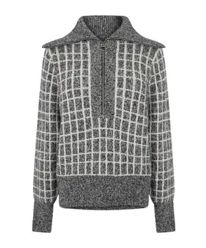 Varley Half-zip Knit Sweater With Grid Pattern - Gray