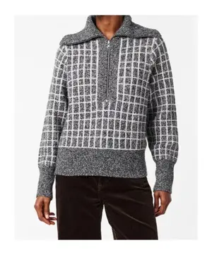 Varley Half-zip Knit Sweater With Grid Pattern - Gray