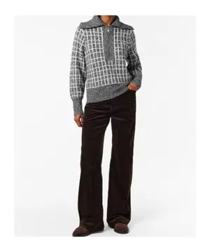 Varley Half-zip Knit Sweater With Grid Pattern - Gray