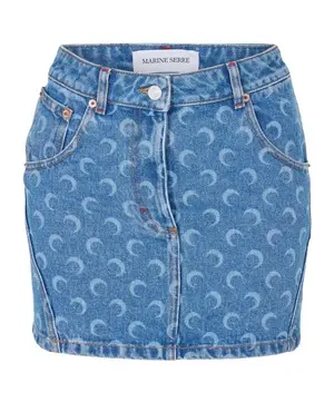 MARINE SERRE Marine Serre Denim Mini Skirt With Moon Print