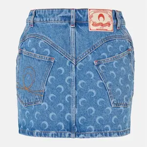 MARINE SERRE Denim Mini Skirt With Moon Print