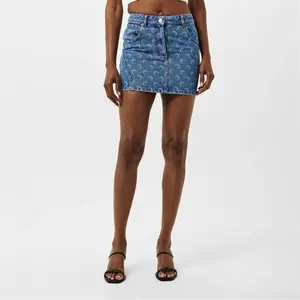 MARINE SERRE Denim Mini Skirt With Moon Print