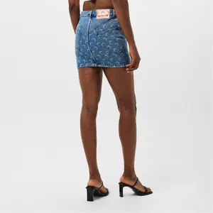 MARINE SERRE Denim Mini Skirt With Moon Print