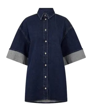7 For All Mankind Nina Short-sleeve Shirt - Rinse Blue