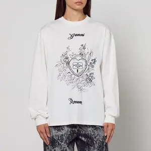 GANNI Solid Color Minimalist Long Sleeve T-shirt - White