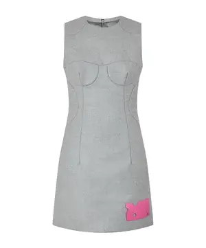 Off-White Sleeveless Wool Mini Dress With Appliqu - Gray