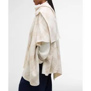 Barbour Scarf Collar Cape With Checkered Pattern And Asymmetrical Hem - No