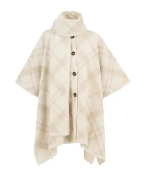 Barbour Scarf Collar Cape With Checkered Pattern And Asymmetrical Hem - Nude