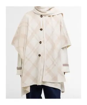 Barbour Scarf Collar Cape With Checkered Pattern And Asymmetrical Hem