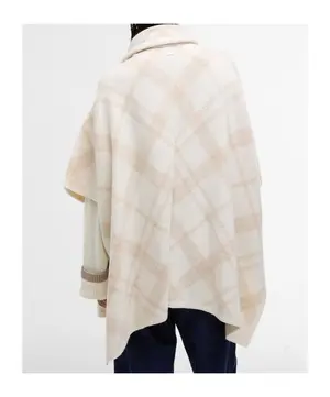 Barbour Scarf Collar Cape With Checkered Pattern And Asymmetrical Hem