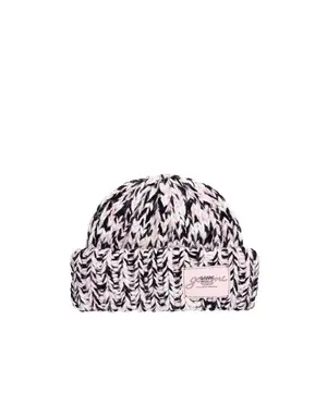 GANNI Chunky Knit Logo Patch Beanie - Pink