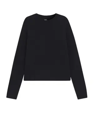 Hugo Boss Crew Neck Cropped Knit Sweater - Black